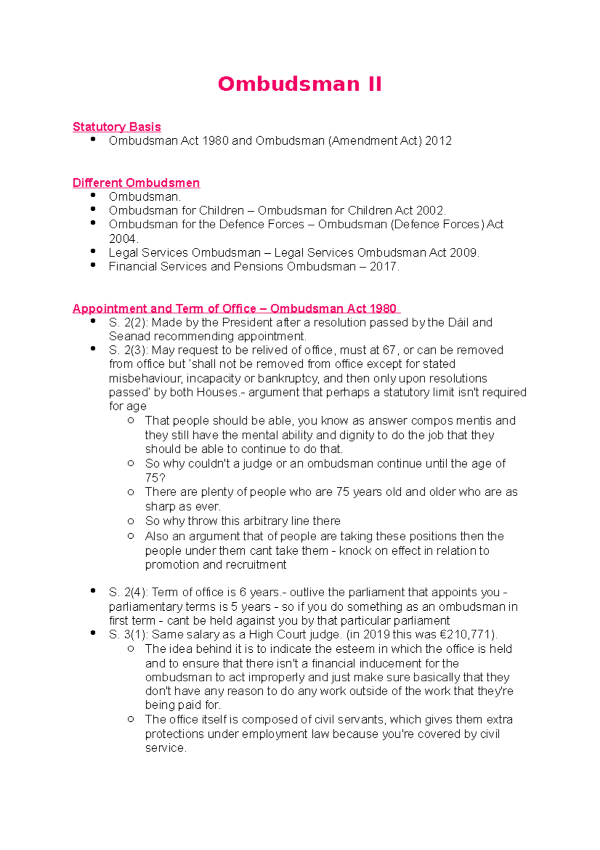 Ombudsman II Administrative Law - Ombudsman II Statutory Basis ...