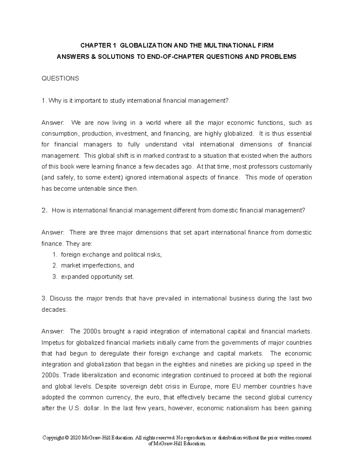 Eun International Financial Management 9e SM CH01 - CHAPTER 1 ...