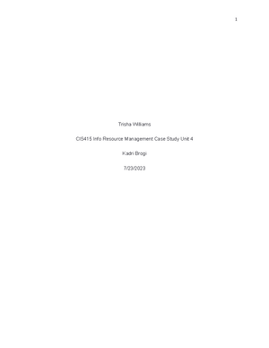 Unit 6 Sunny Delight - case study - Trisha Williams CIS415 Info ...