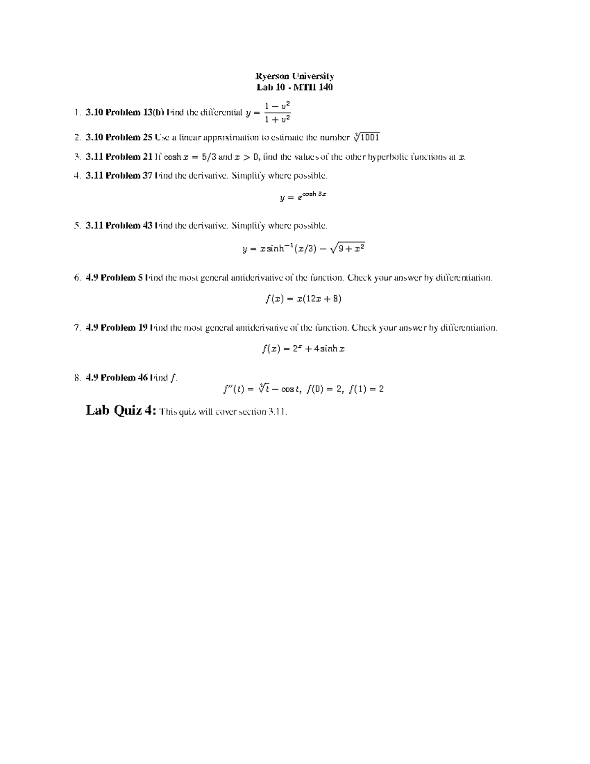 MTH140 - Lab 10 - This is lab 10 questions - Ryerson University Lab 10 - MTH 140 3 Problem 13(b ...