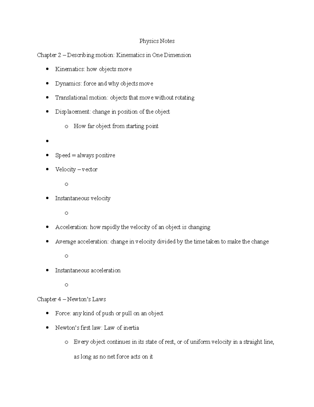 Physics Notes - Physics Notes Chapter 2 – Describing motion: Kinematics ...
