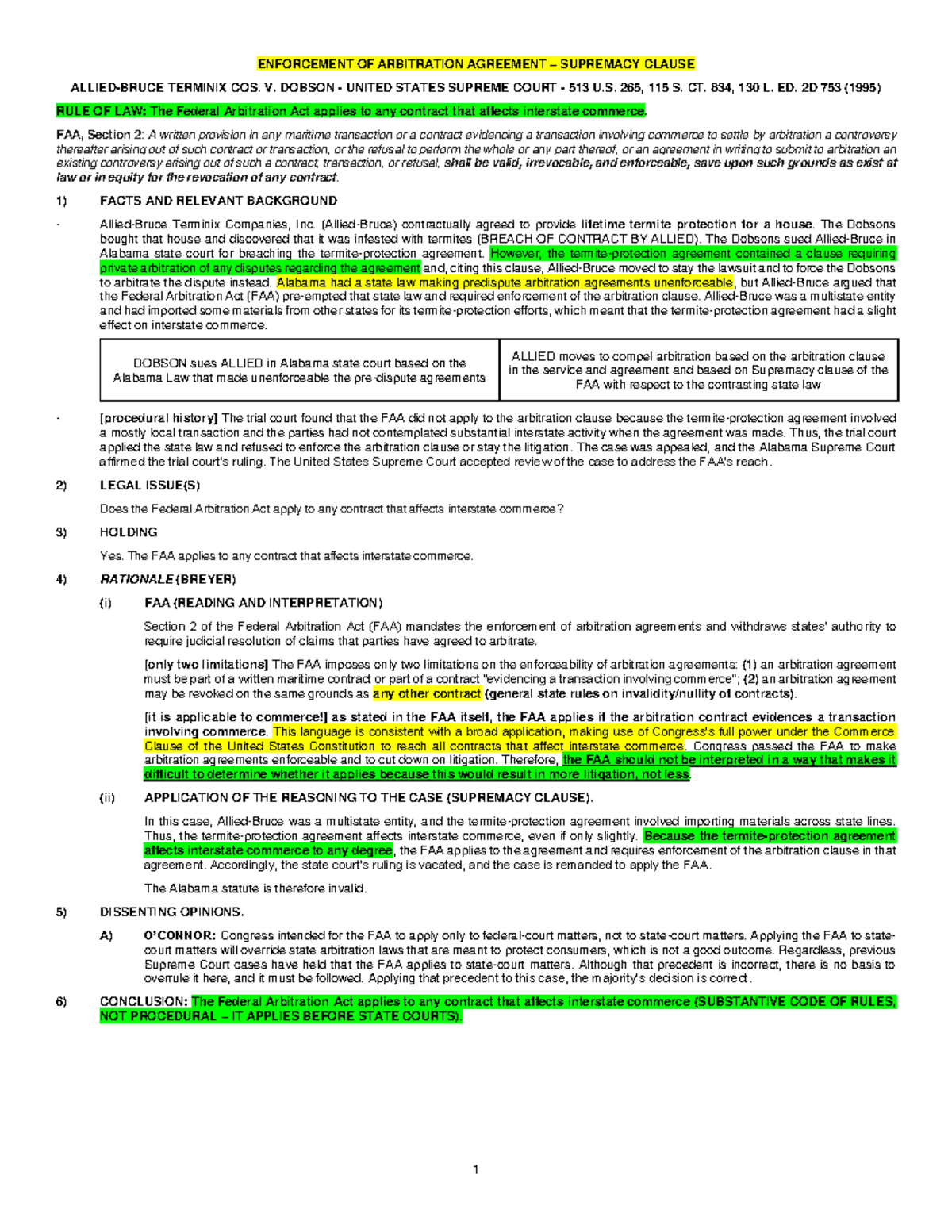 DETAILED Case brief Allied Terminix V. Dobson & class notes - 1 ...