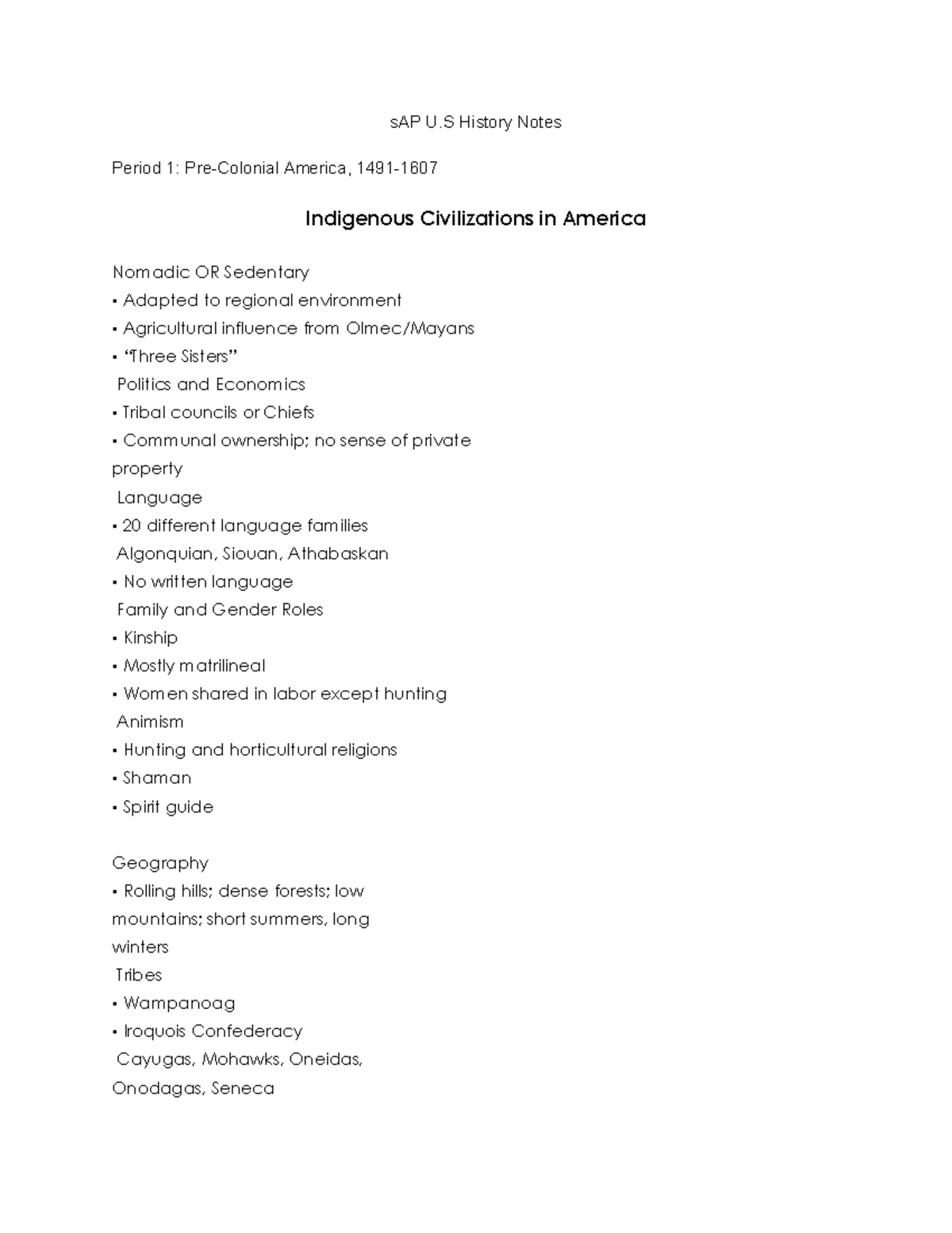 AP U.S. History Notes - answers - sAP U History Notes Period 1: Pre ...