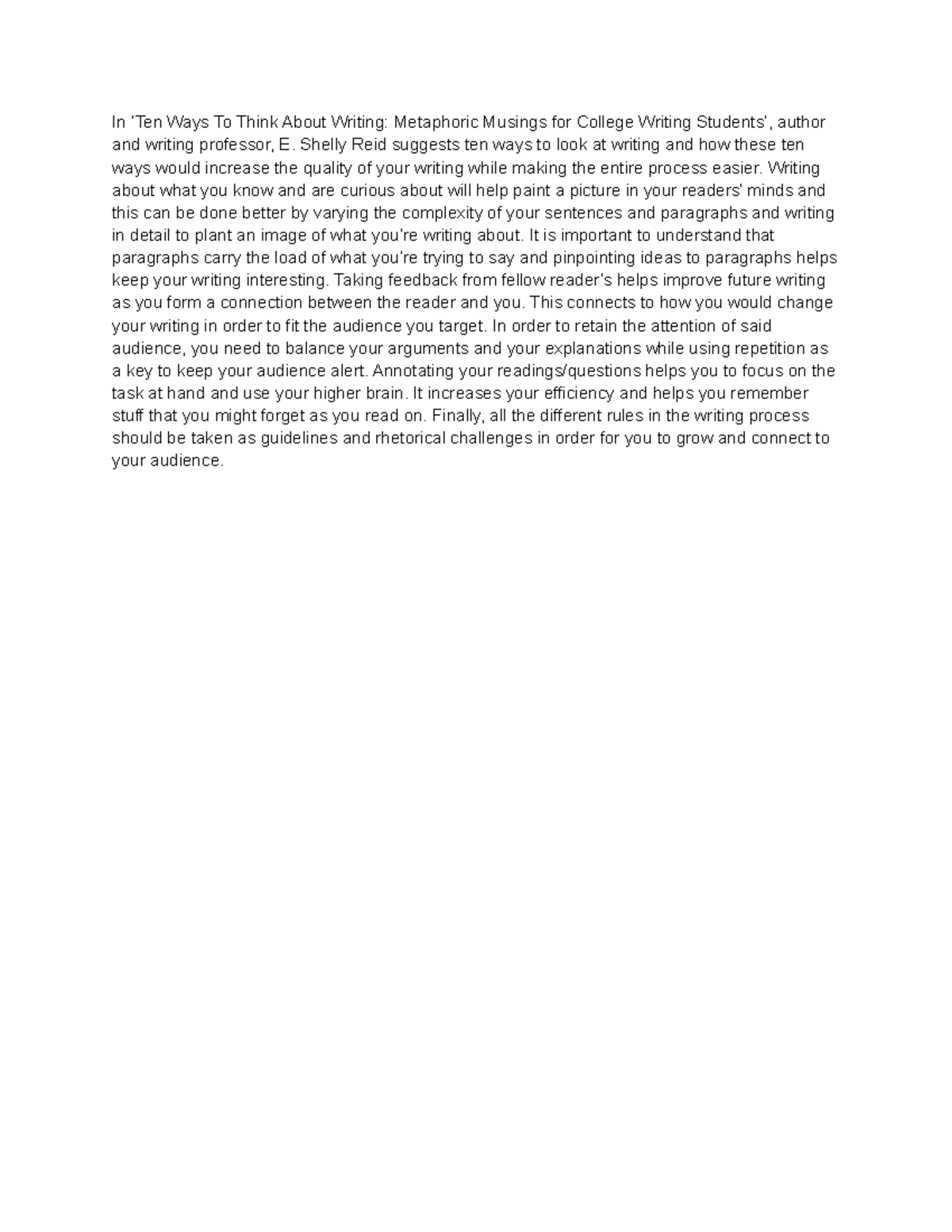 Summary of Ten Ways to Think About Writing - In ‘Ten Ways To Think About Writing: Metaphoric ...