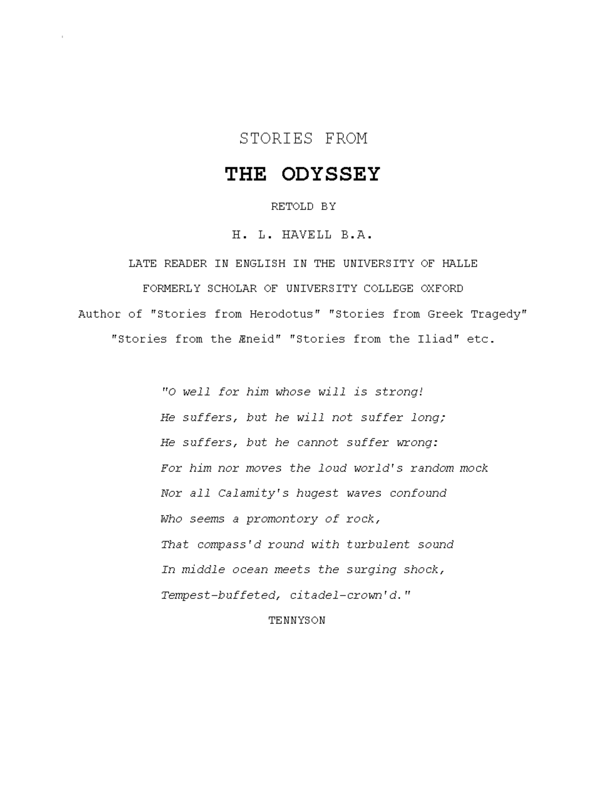 Stories From the Odyssey - STORIES FROM THE ODYSSEY RETOLD BY H. L ...