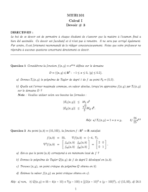 TP pour mth01031 - Travail pratique fait en classe - MTH 1101 Calcul I Solutionnaire Devoir 1 ...
