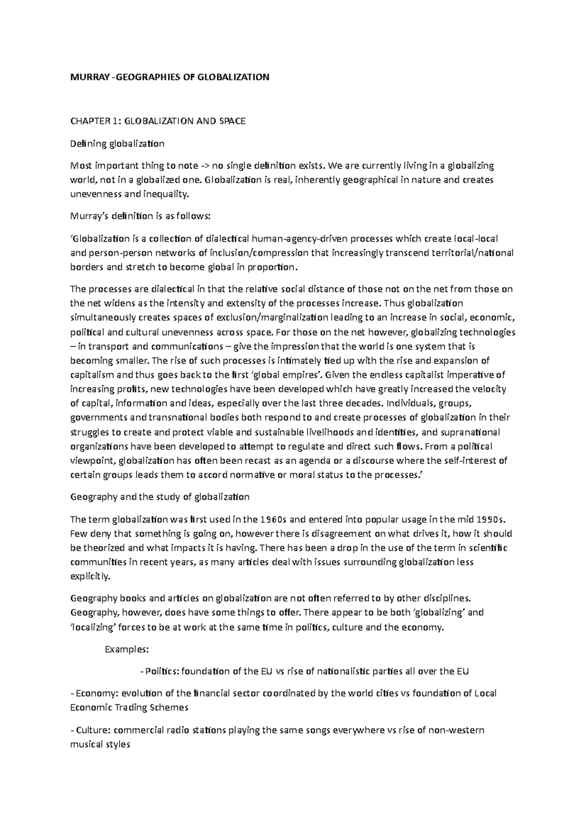 Geographies of Globalization Chapter 1 and 2 - MURRAY -GEOGRAPHIES OF ...