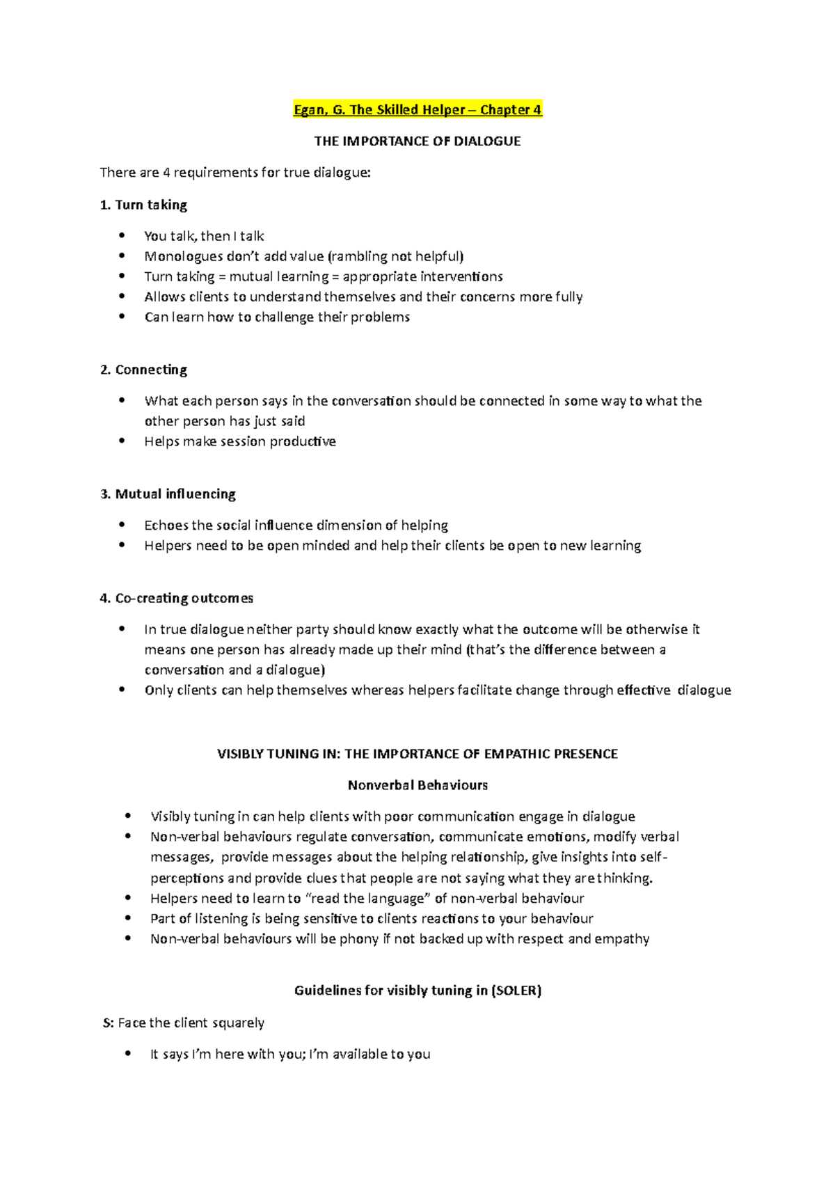 Summary Egan, G. The Skilled Helper – Chapter 4 - Egan, G. The Skilled ...