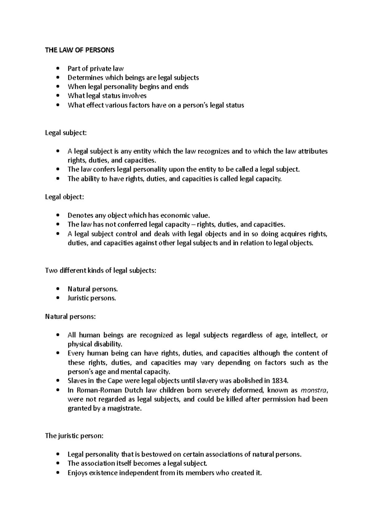 THE LAW OF Persons - Study notes - THE LAW OF PERSONS Part of private ...