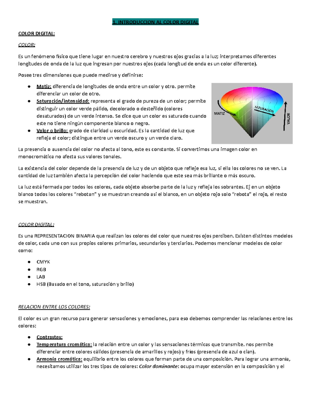 2ndo parcial - resumen - 1. INTRODUCCION AL COLOR DIGITAL COLOR DIGITAL ...