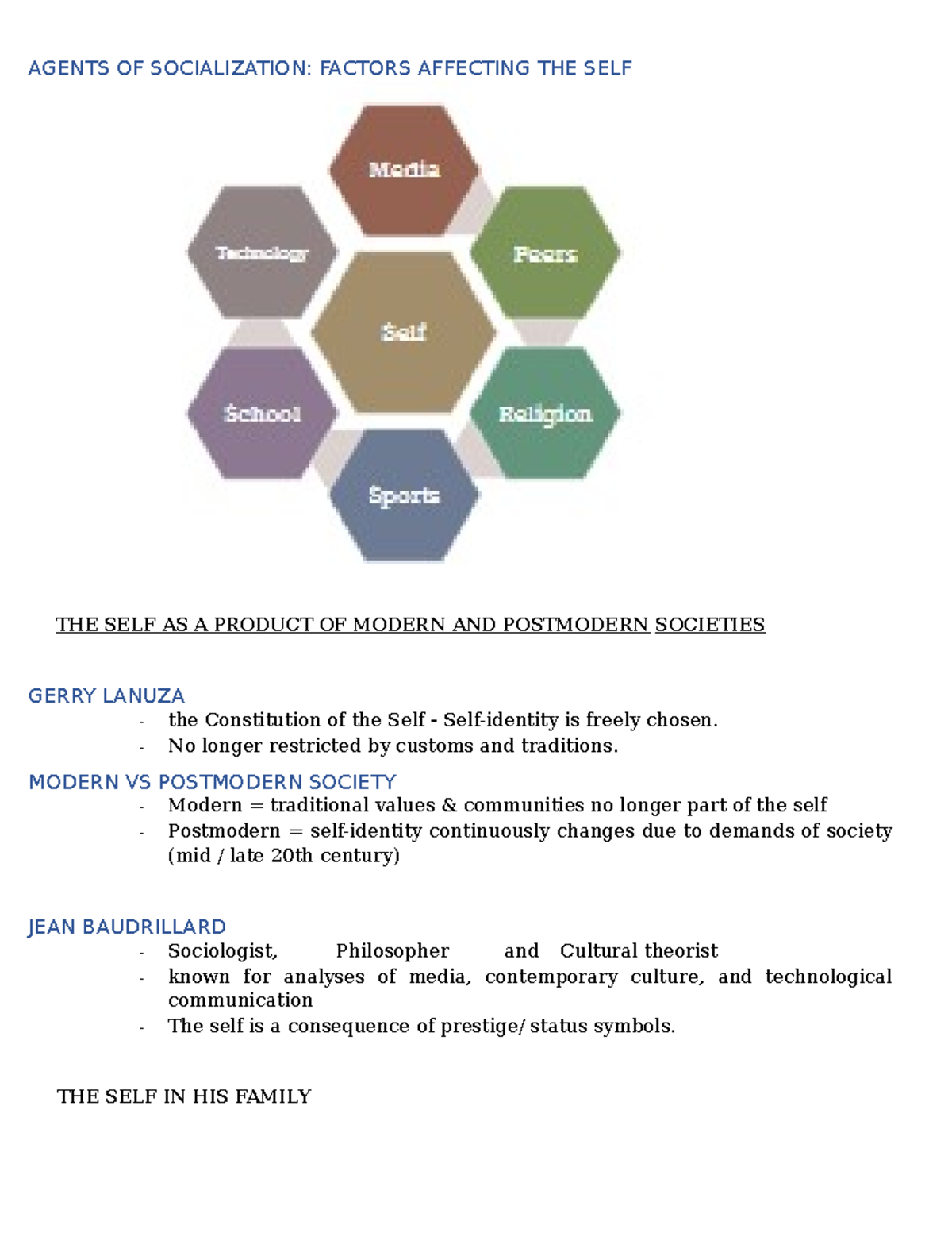 Factors Affecting THE SELF - AGENTS OF SOCIALIZATION: FACTORS AFFECTING ...