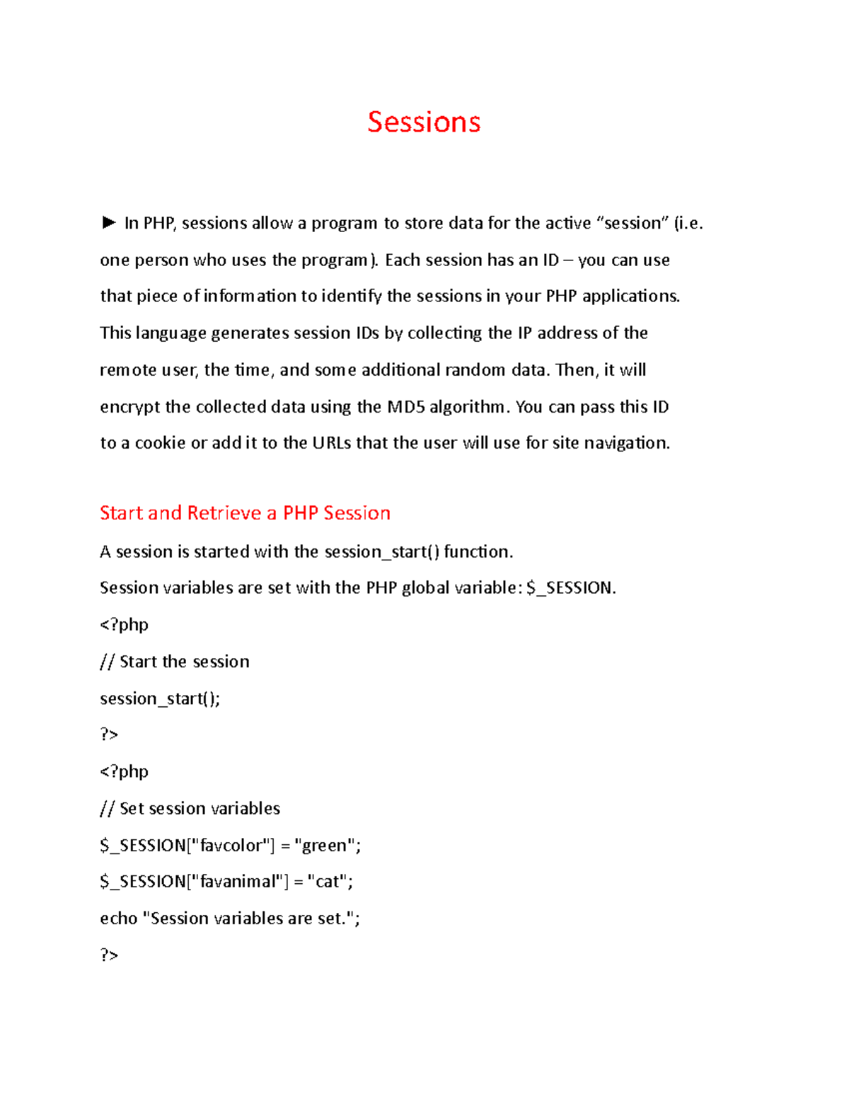 Sessions - Sessions In PHP, sessions allow a program to store data for ...