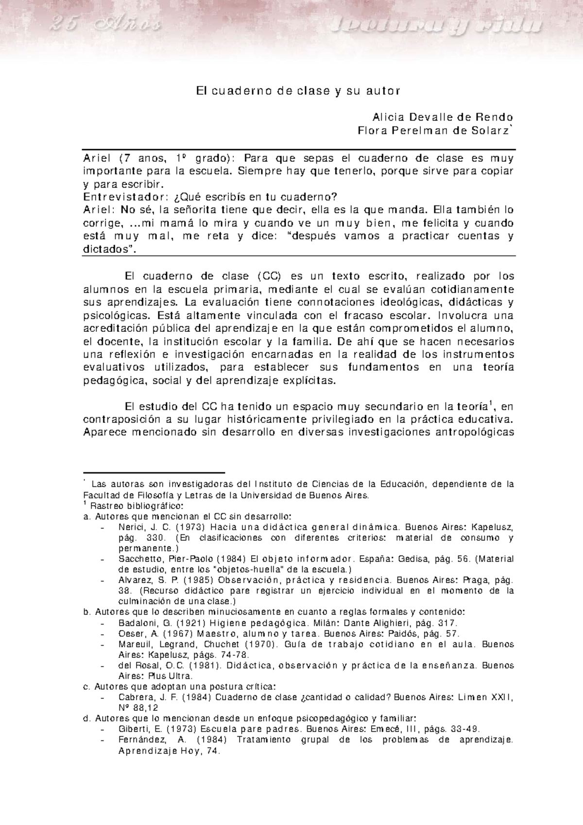 El cuaderno de clases y su autor -Solarz y Rendo - El cuaderno de clase ...