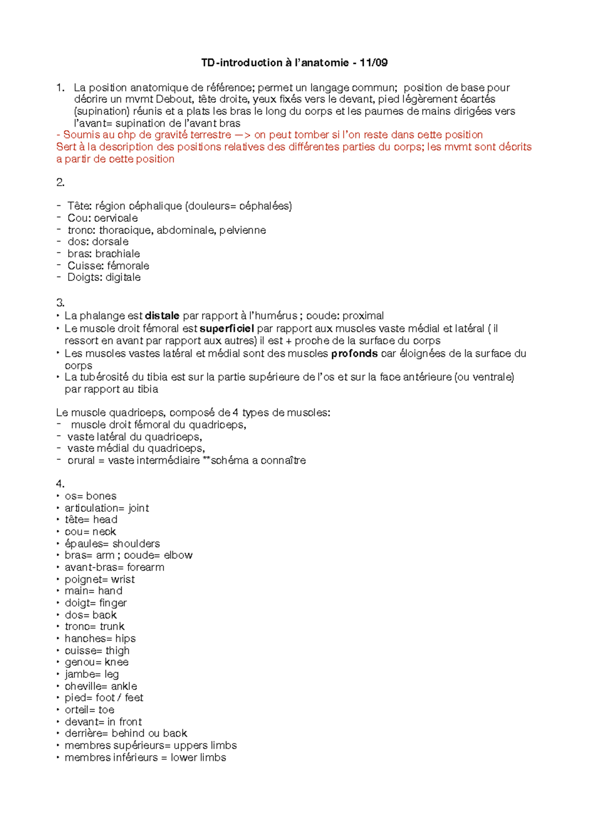 TD 1 - TD-introduction à l’anatomie - 11/ La position anatomique de ...