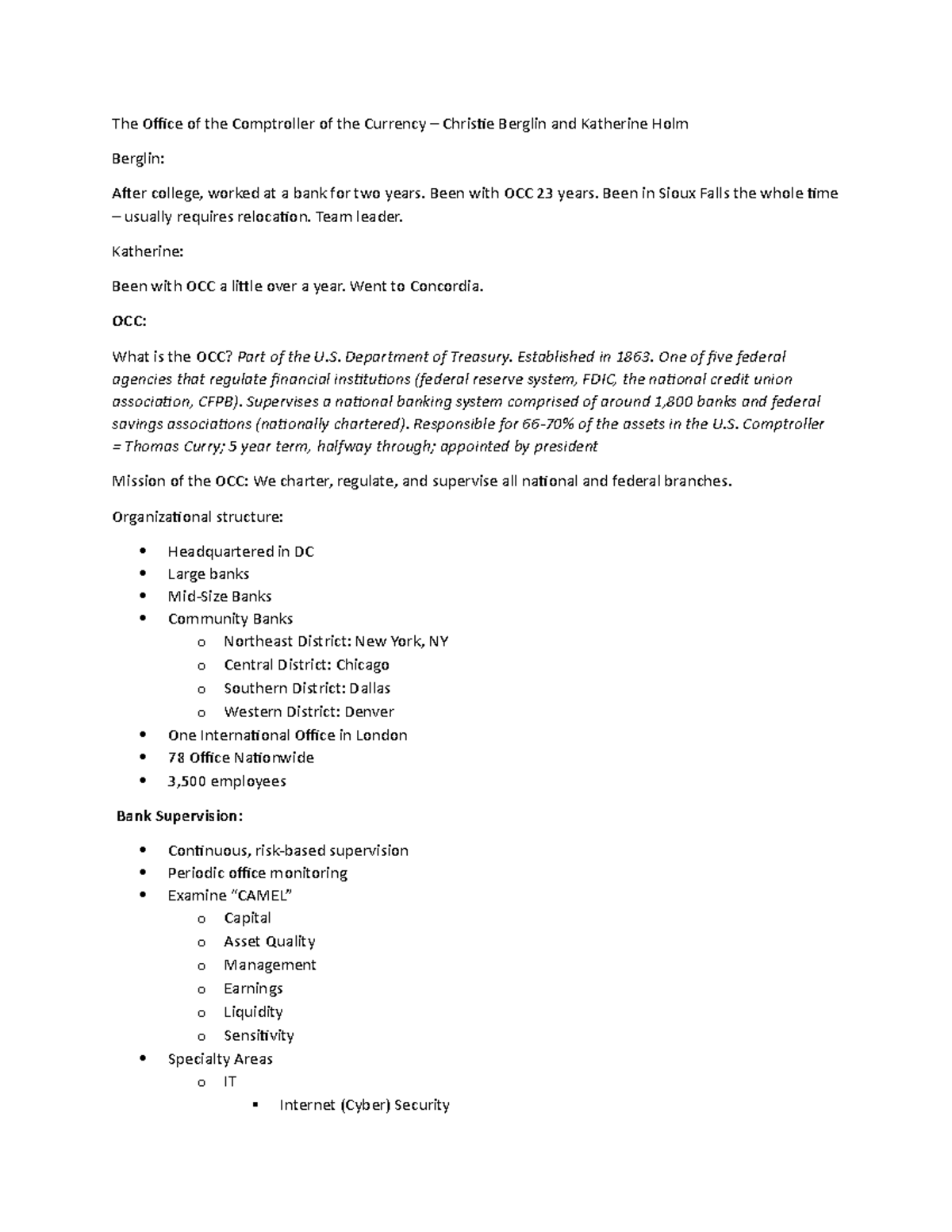 The OCC Notes For Paper - The Office of the Comptroller of the Currency ...