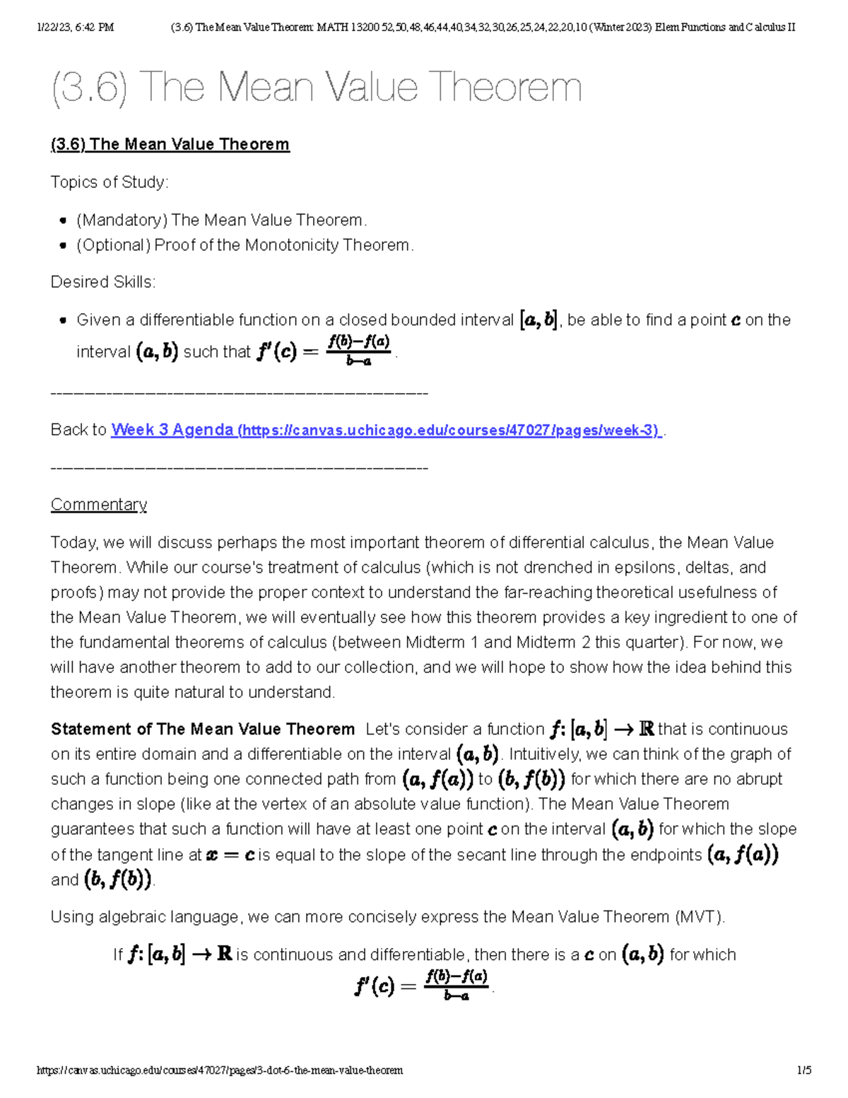 (3.6) The Mean Value Theorem MATH 13200 52,50,48,46,44,40,34,32,30,26 ...