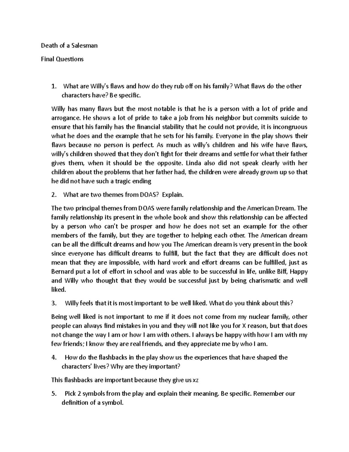 Death of a Salesman Final Questions - Death of a Salesman Final ...