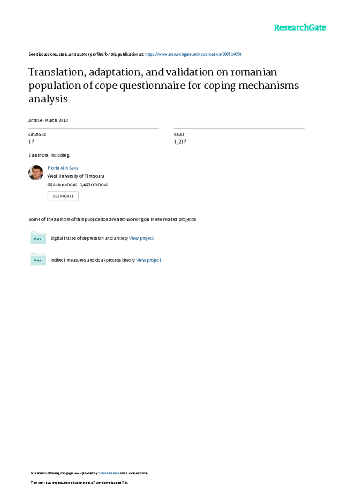 Crasovan Sava 2013 - Coping strategies - See discussions, stats, and ...