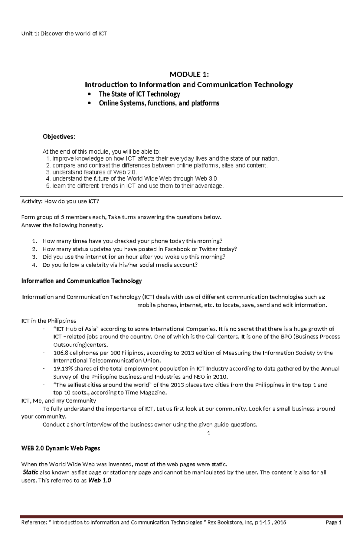 safety and security - Unit 1: Discover the world of ICT MODULE 1 ...