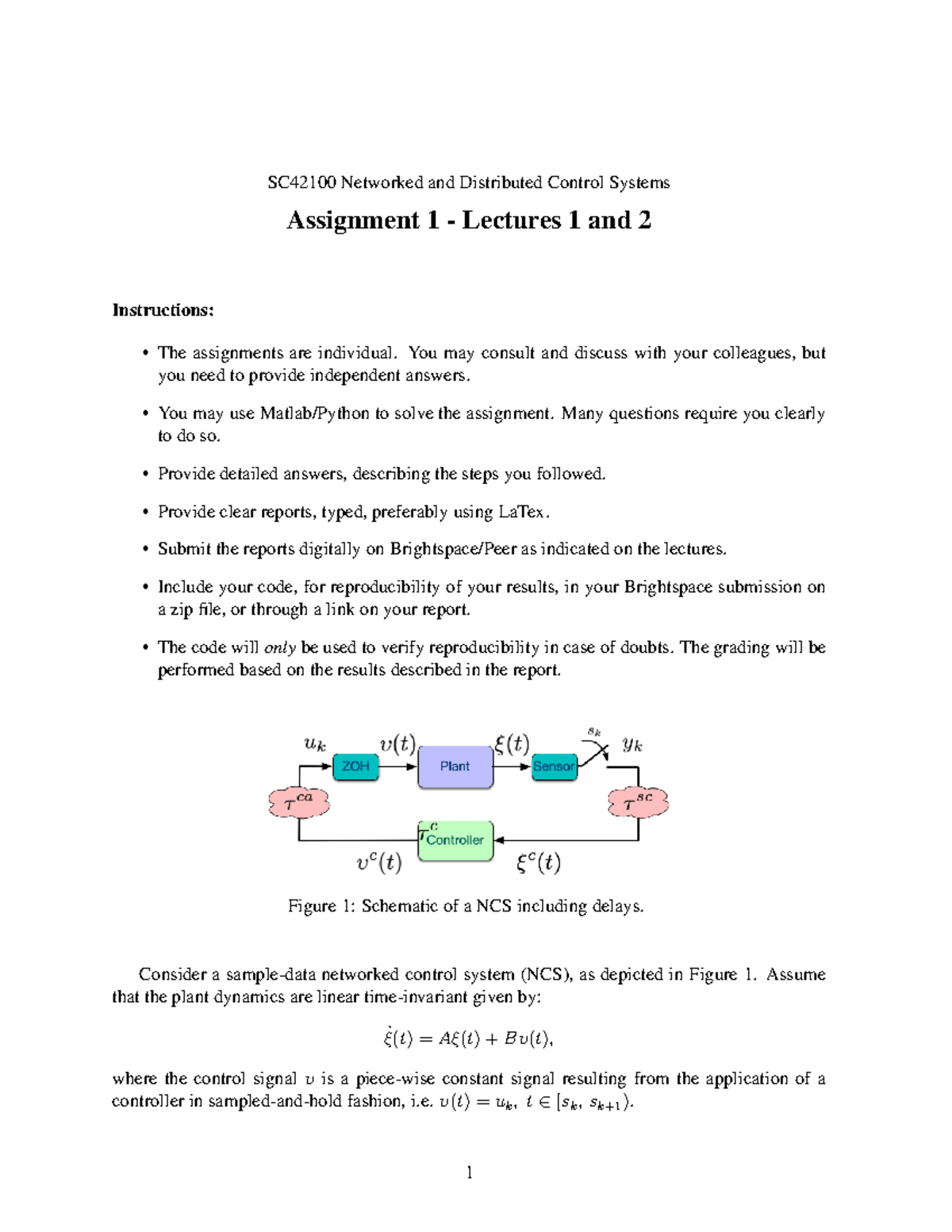 Assignment 1 2023 Sc42100 Networked And Distributed Control Systems