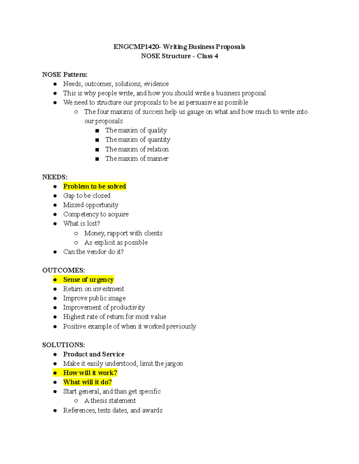 NOSE Pattern- Needs, Outcomes, Solutions, and Evidence - ENGCMP1420 ...
