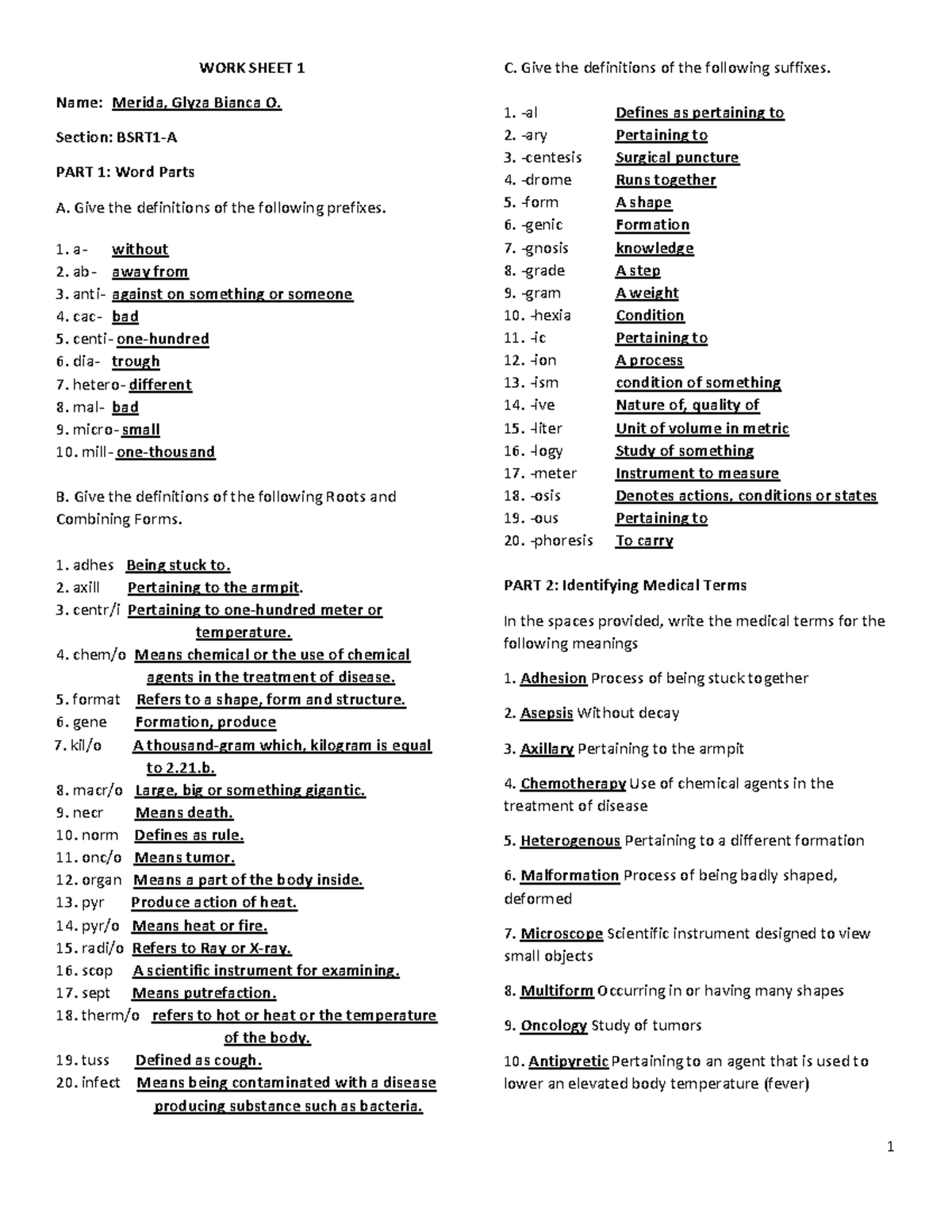WORK Sheet 1 RRT Answers Merida - 1 WORK SHEET 1 Name: Merida, Glyza ...