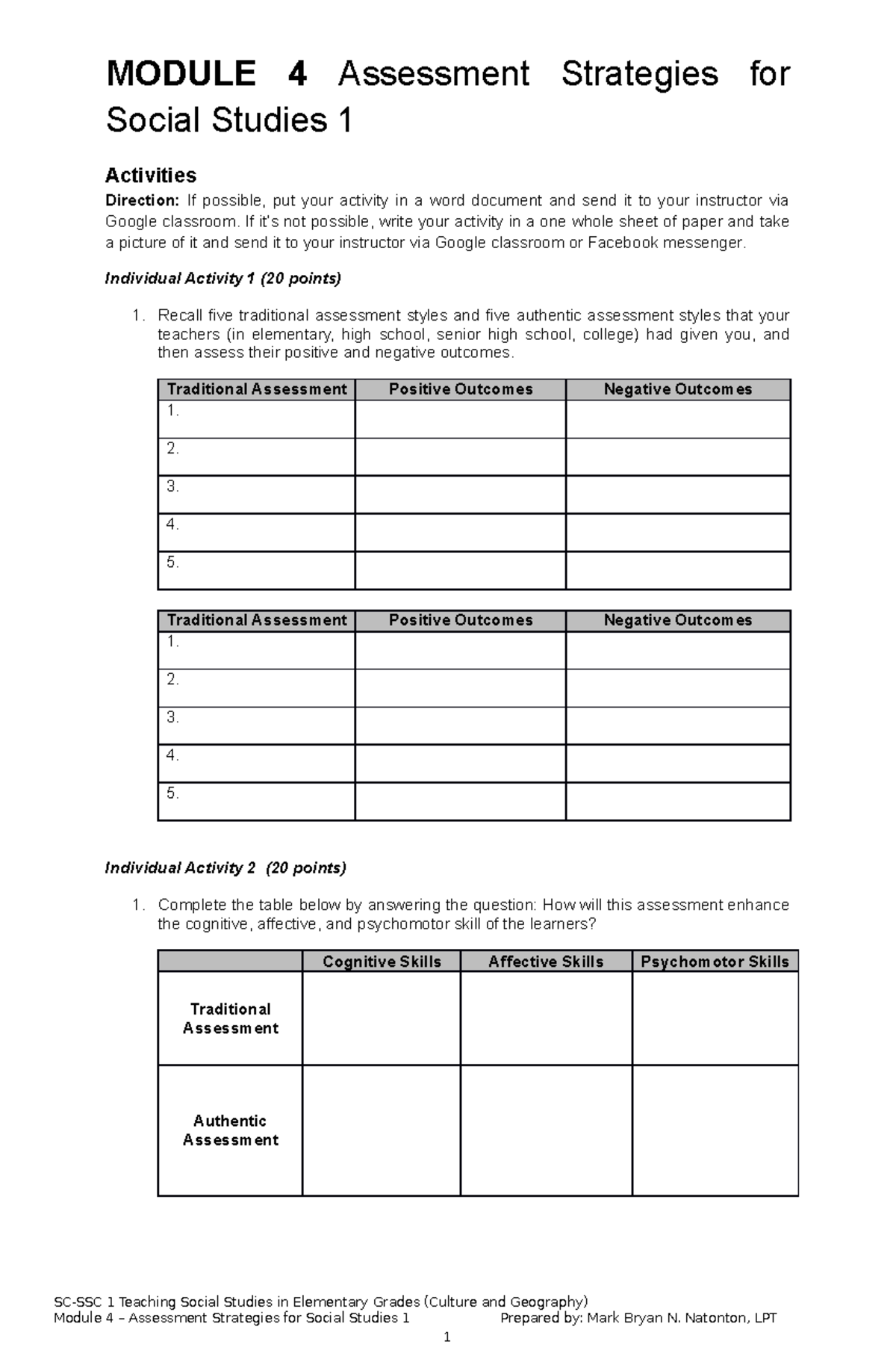 Module-4- Activity - Qooasnnxnskalaxn - MODULE 4 Assessment Strategies for Social Studies 1 ...