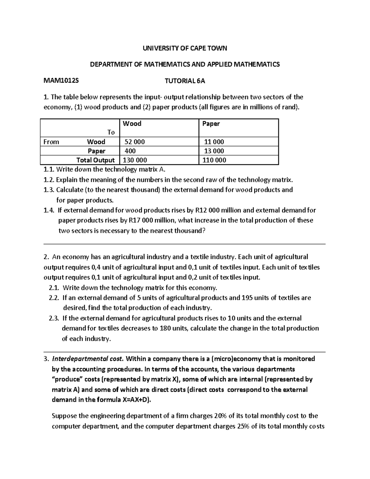 Tutorial 6A - MAM1012S UNIVERSITY OF CAPE TOWN DEPARTMENT OF ...