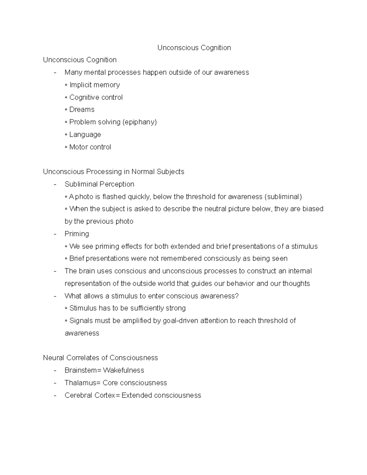 Unconscious Cognition - Unconscious Cognition Unconscious Cognition ...