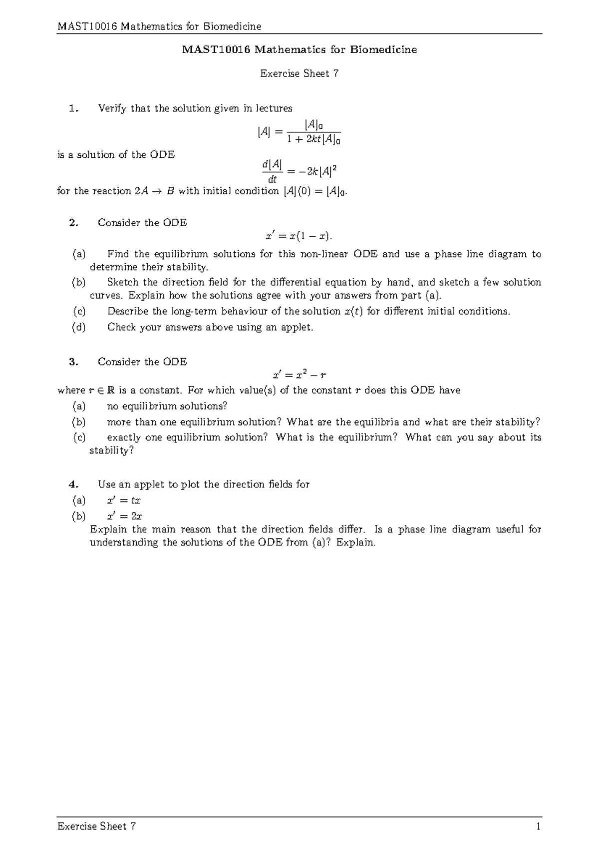 Exercise sheet 7 - MAST10016 Mathematics for Biomedicine Exercise Sheet ...