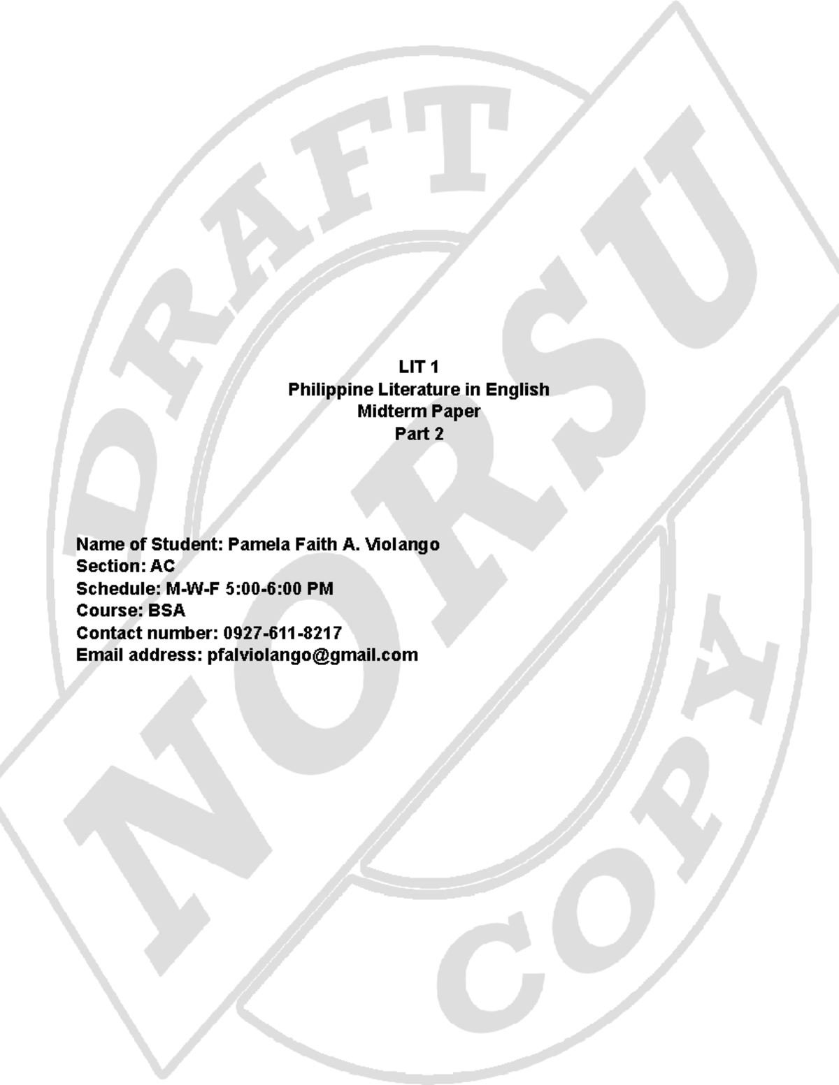 LIT1-Violango (Midterm Paper) - LIT 1 Philippine Literature in English ...
