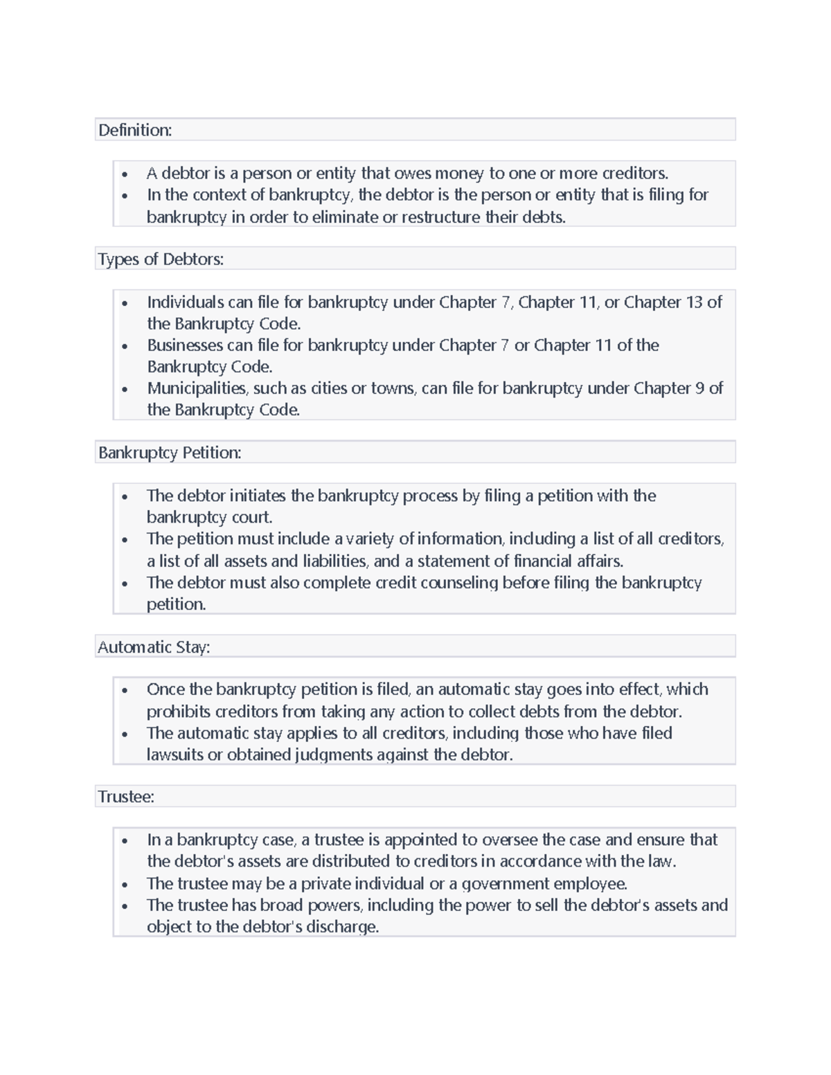 Debtors - Notes - Definition: • A debtor is a person or entity that ...