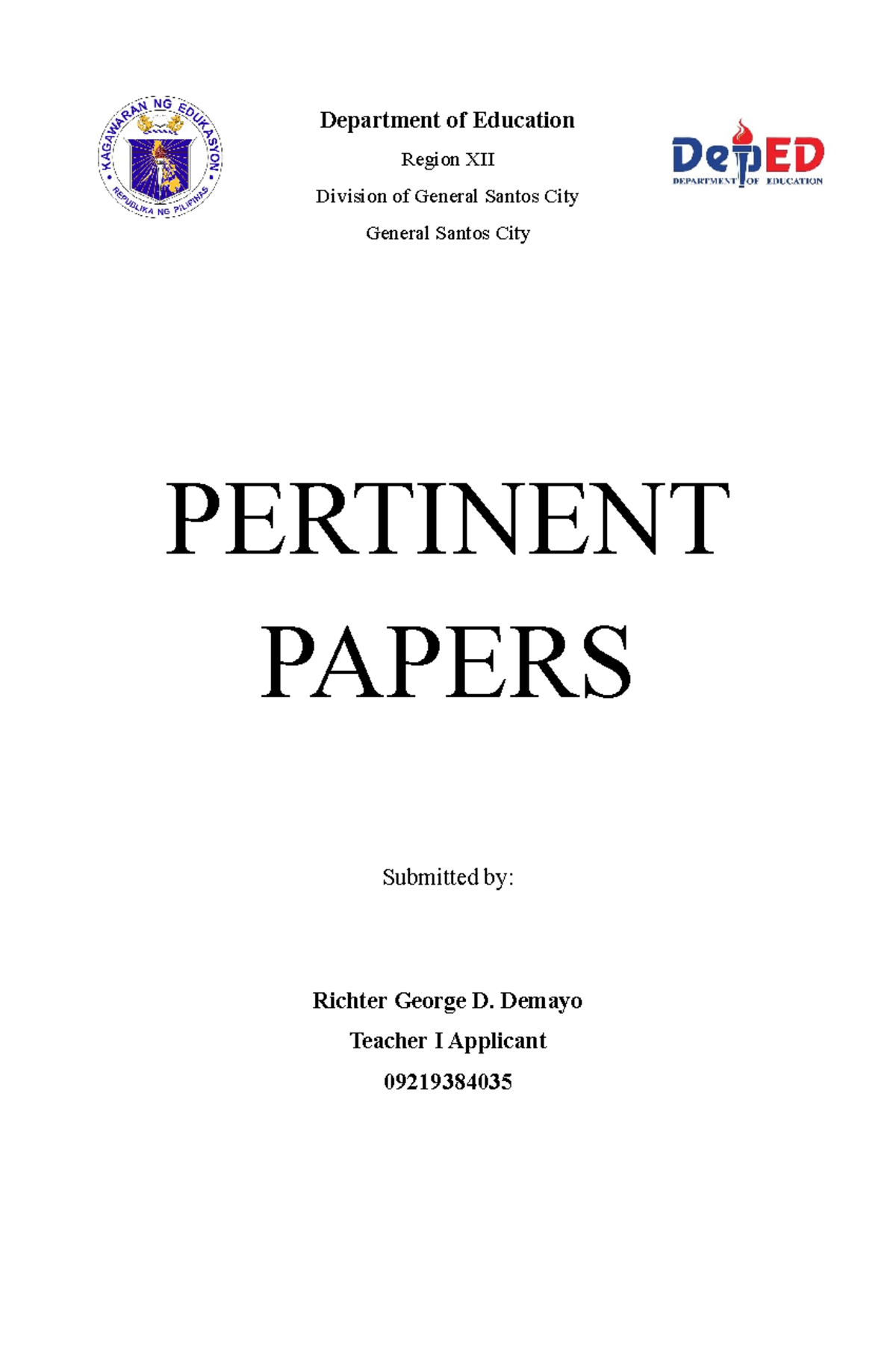 Tabbing SH westerner chuchu - Department of Education ####### Region ...