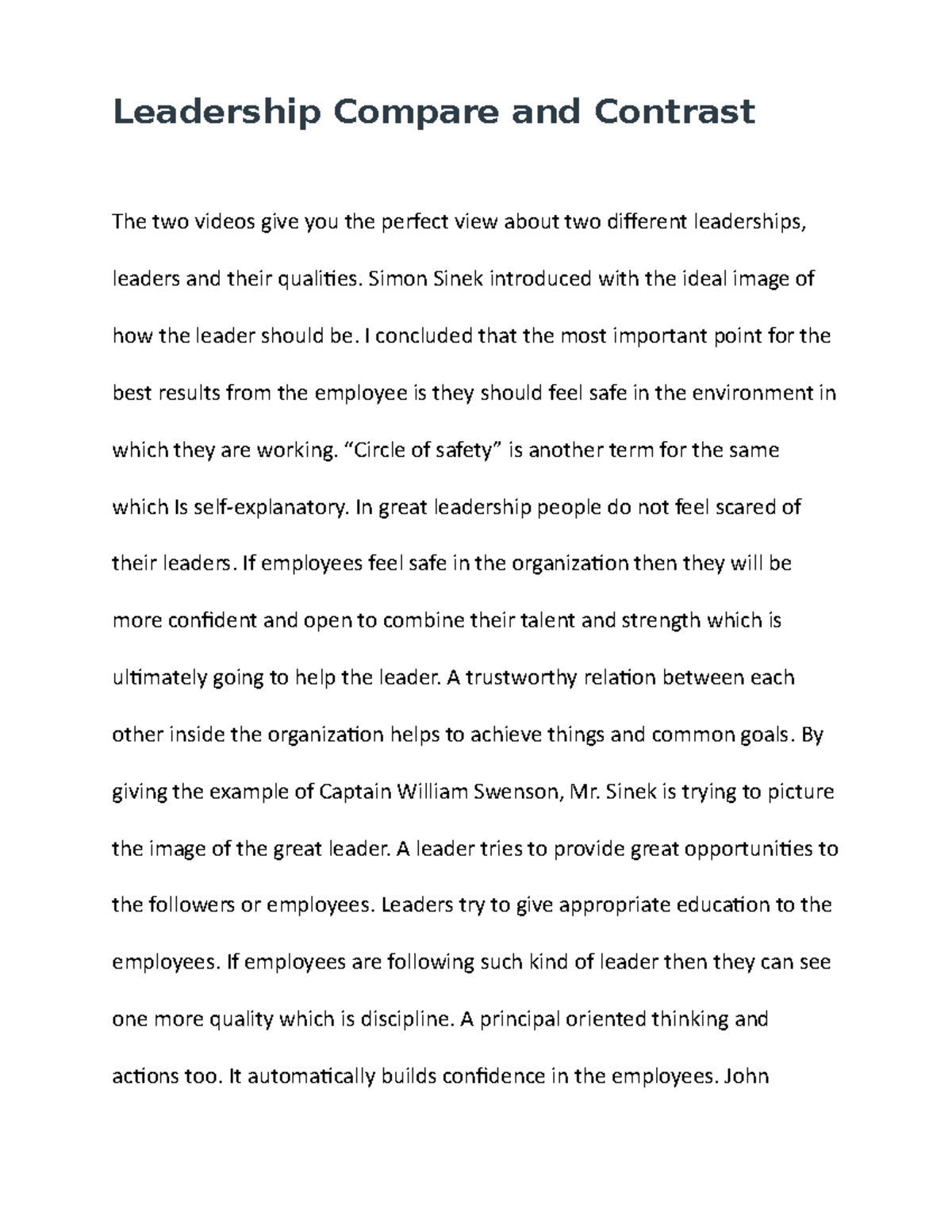 Leadership Compare and Contrast - Simon Sinek introduced with the ideal ...