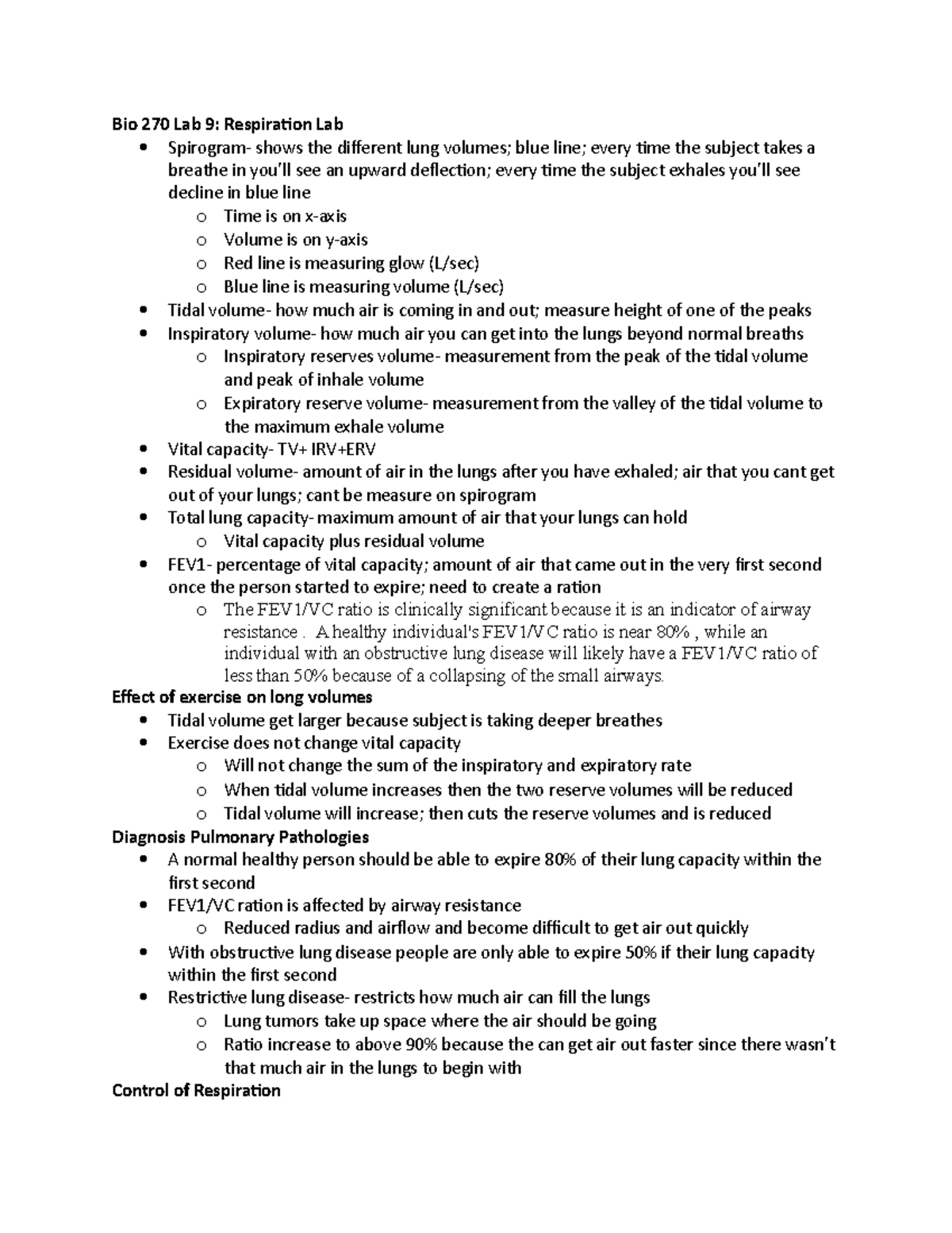 Bio 270 respiration lab - Bio 270 Lab 9: Respiration Lab Spirogram ...