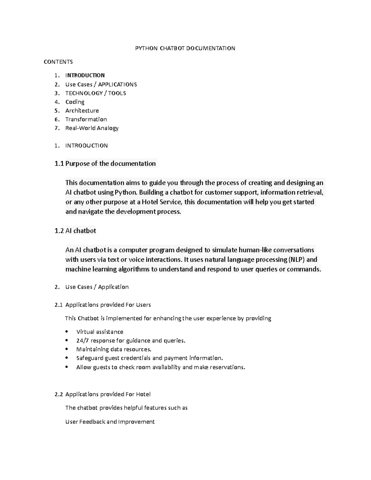 Ai Chatbot Documentation Python Chatbot Documentation Contents 1 7444