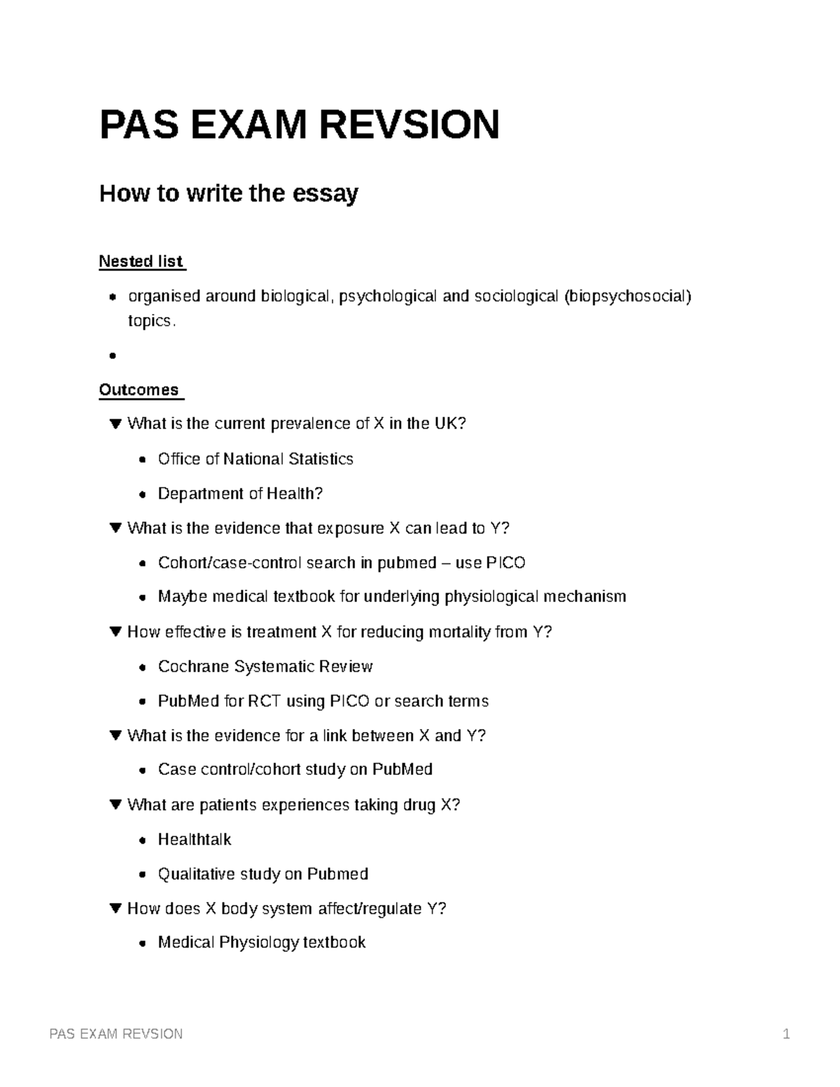 PAS EXAM Revsion - PAS - PAS EXAM REVSION How to write the essay Nested ...