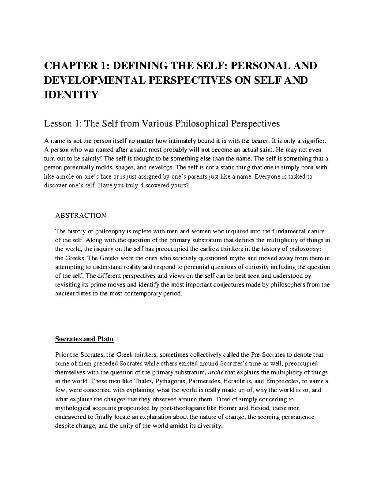 Understanding the Self Class Notes - CHAPTER 1: DEFINING THE SELF ...