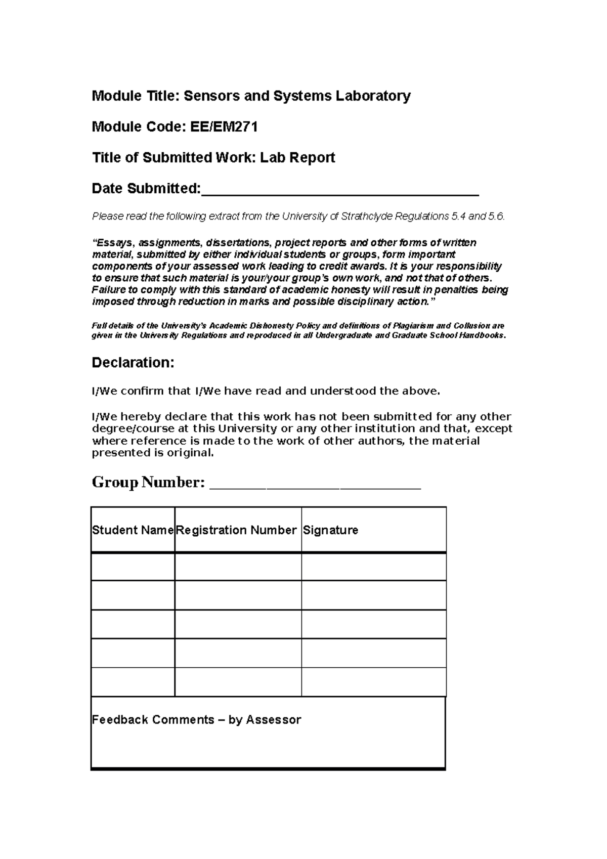 EE EM271 - Asessment Cover sheet - EM271 - Strath - Studocu