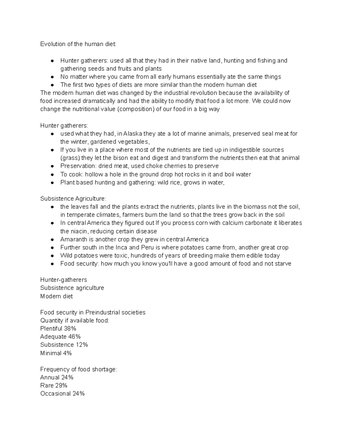 Evolution of Diets Notes - Evolution of the human diet: Hunter ...