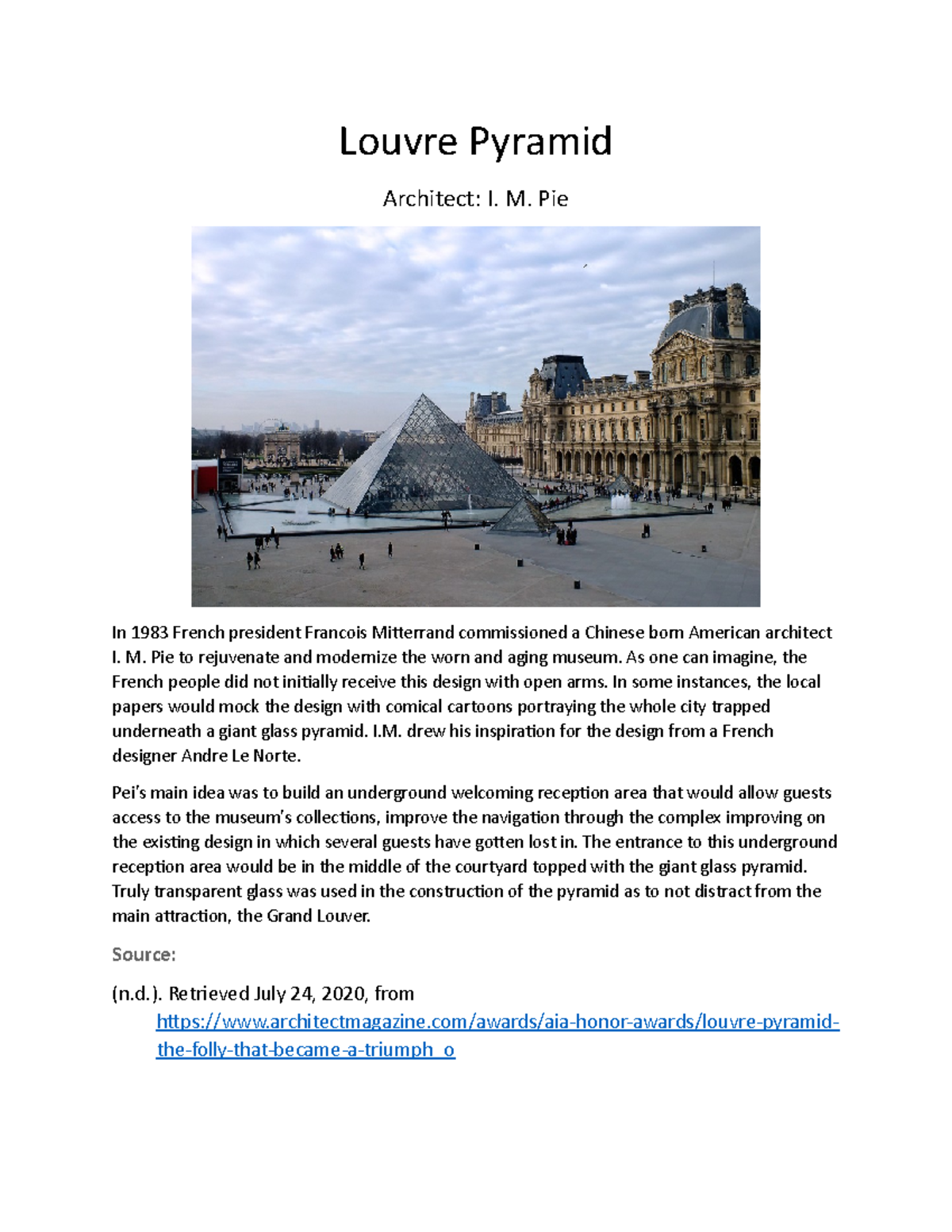 Document 11 - notes - Louvre Pyramid Architect: I. M. Pie In 1983 ...