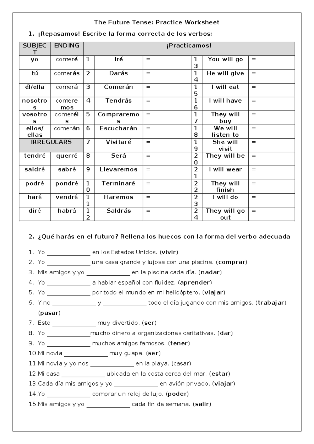 Future Tense Practice Worksheet - The Future Tense: Practice Worksheet ...
