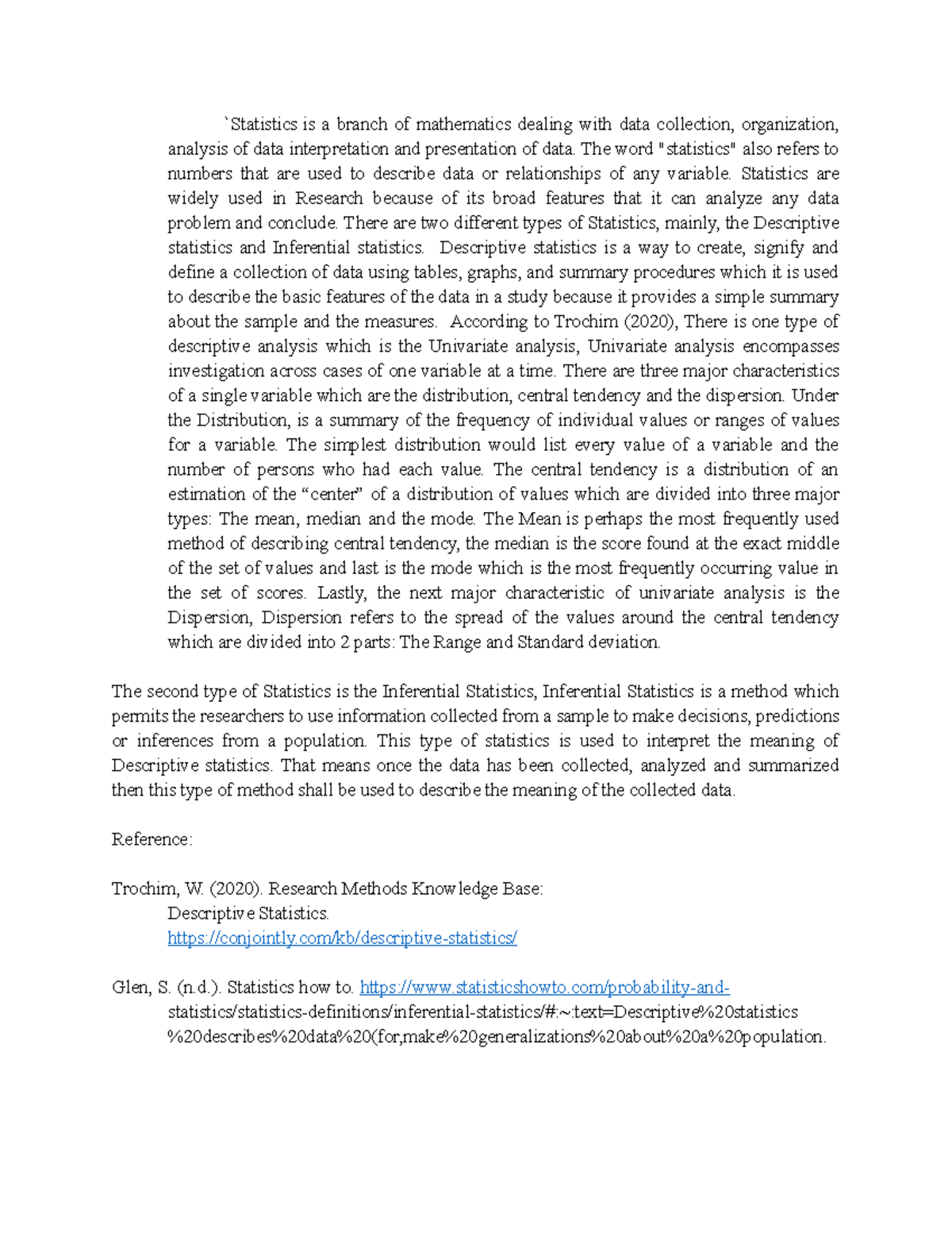 Statistics - sfsfsfsfsfsf - `Statistics is a branch of mathematics ...