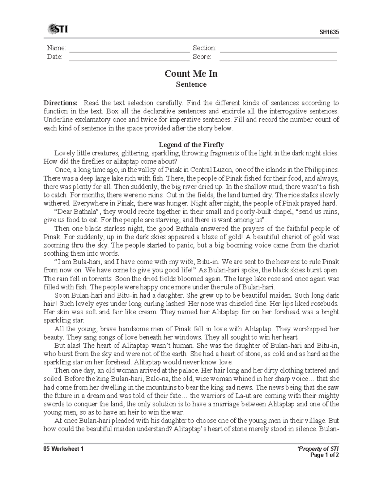 05 Worksheet 1 - guide - SH 05 Worksheet 1 *Property of STI Page 1 of 2 ...