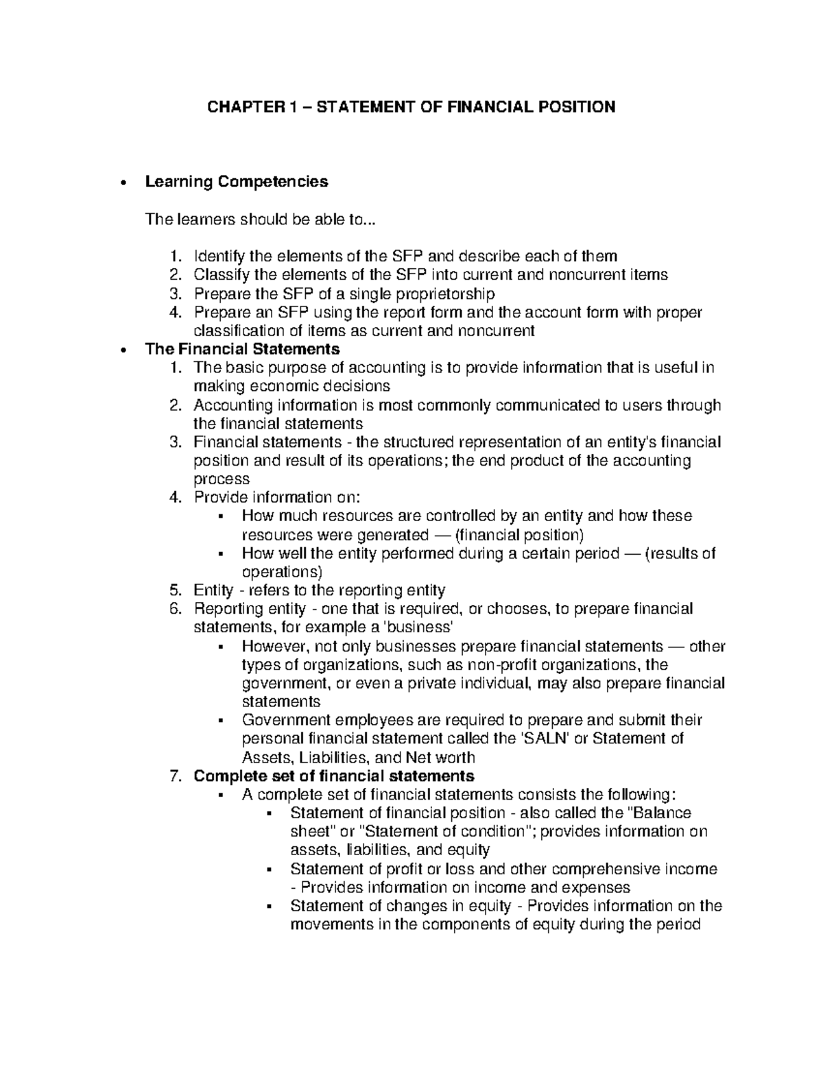 Chapter 1 - Statement of Financial Position - CHAPTER 1 – STATEMENT OF ...