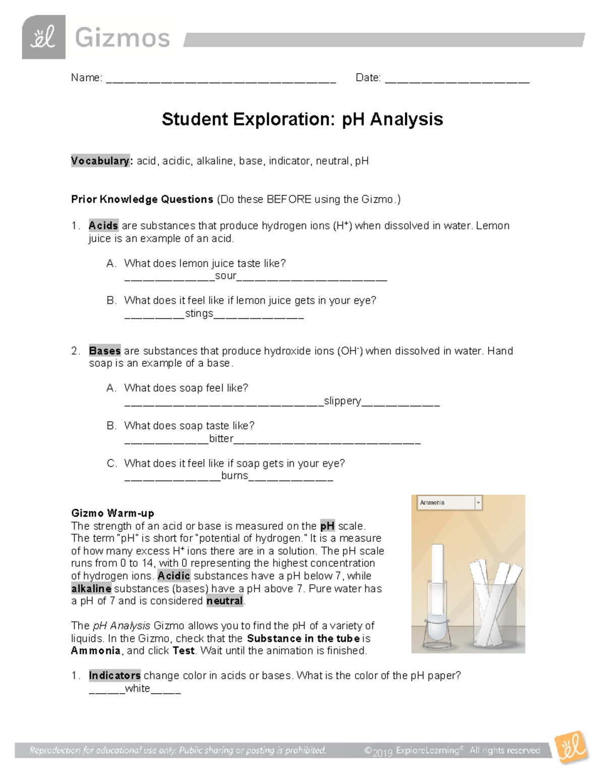 PH Gizmo Chem - Name: ______________________________________ Date ...