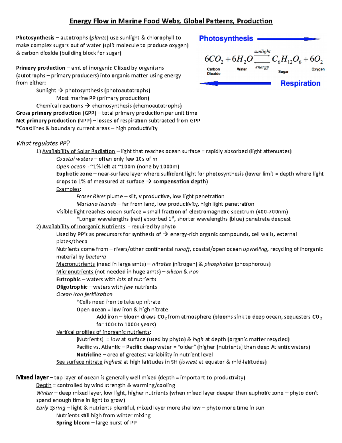 Energy Flow in Marine Food Webs, Global Patterns, Production - Atlantic ...