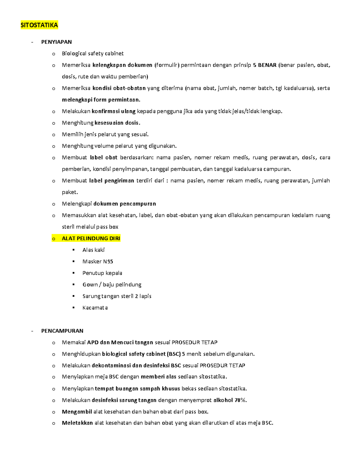 Sitostatika DSS - SITOSTATIKA - PENYIAPAN o Biological safety cabinet o ...