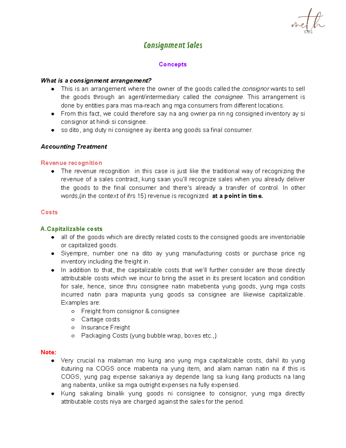 626443431 Consignment Accounting Notes and CPAR Quizzer - Consignment ...