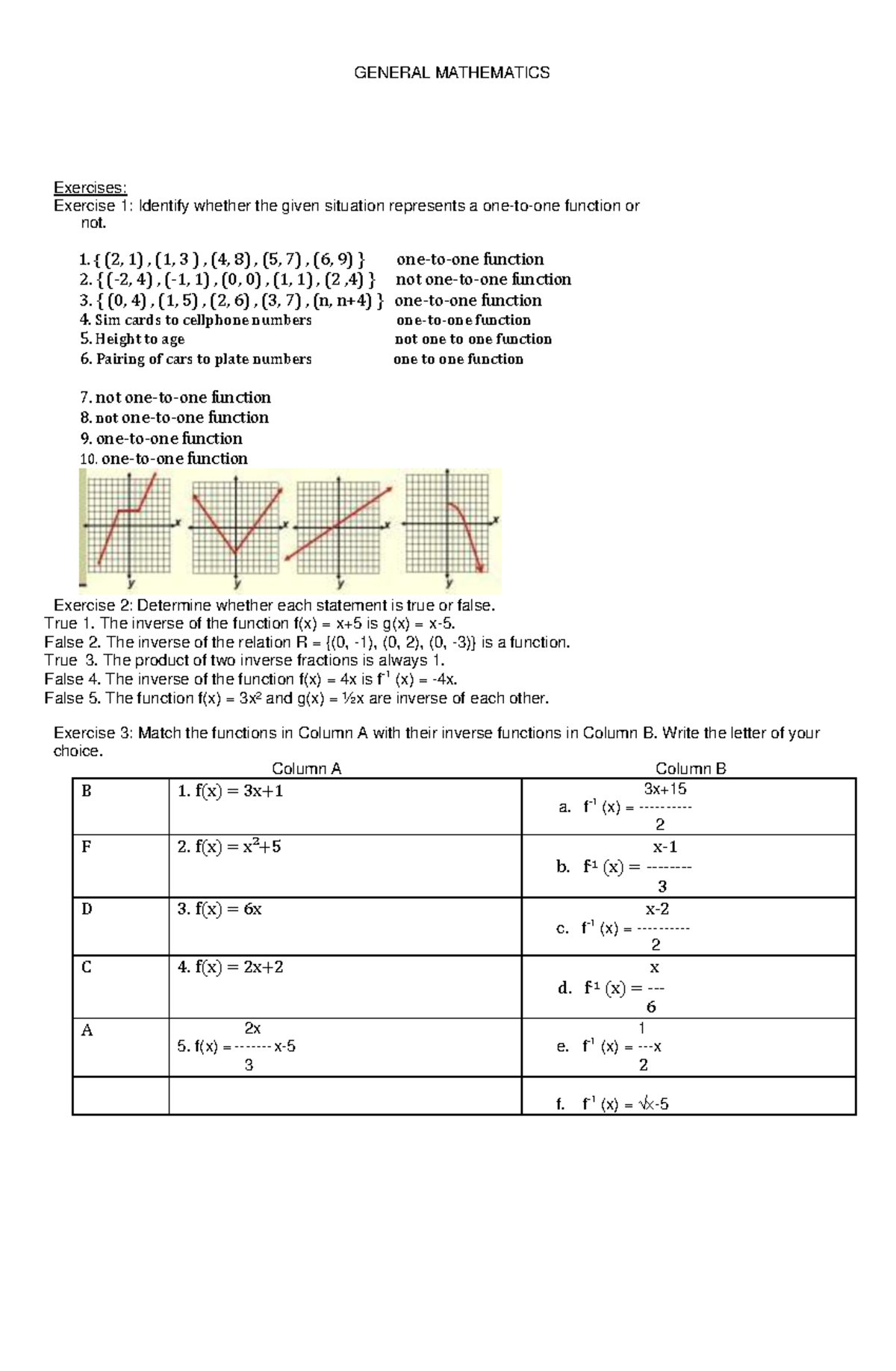 Lesson 4 General Mathematics SY 2020 2021 - GENERAL MATHEMATICS Exercises: Exercise 1: Identify ...